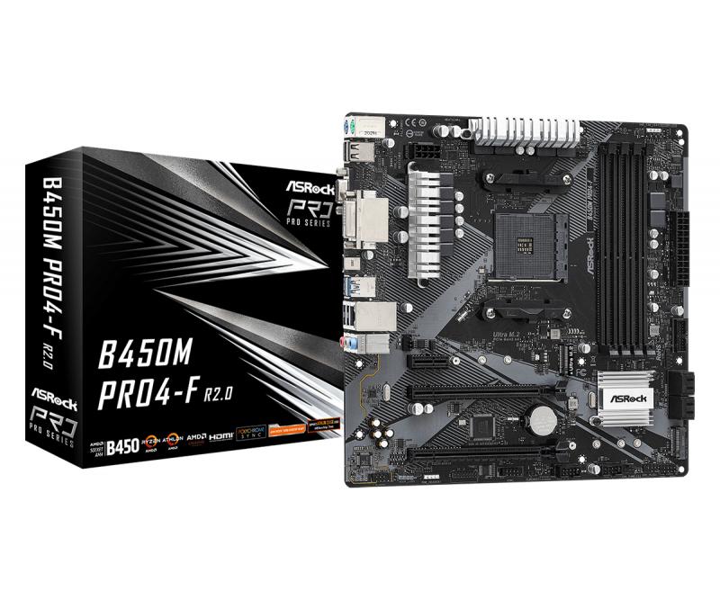 Материнская плата Asrock B450M PRO4-F R2.0 Soc-AM4 AMD B450 4xDDR4 mATX ...