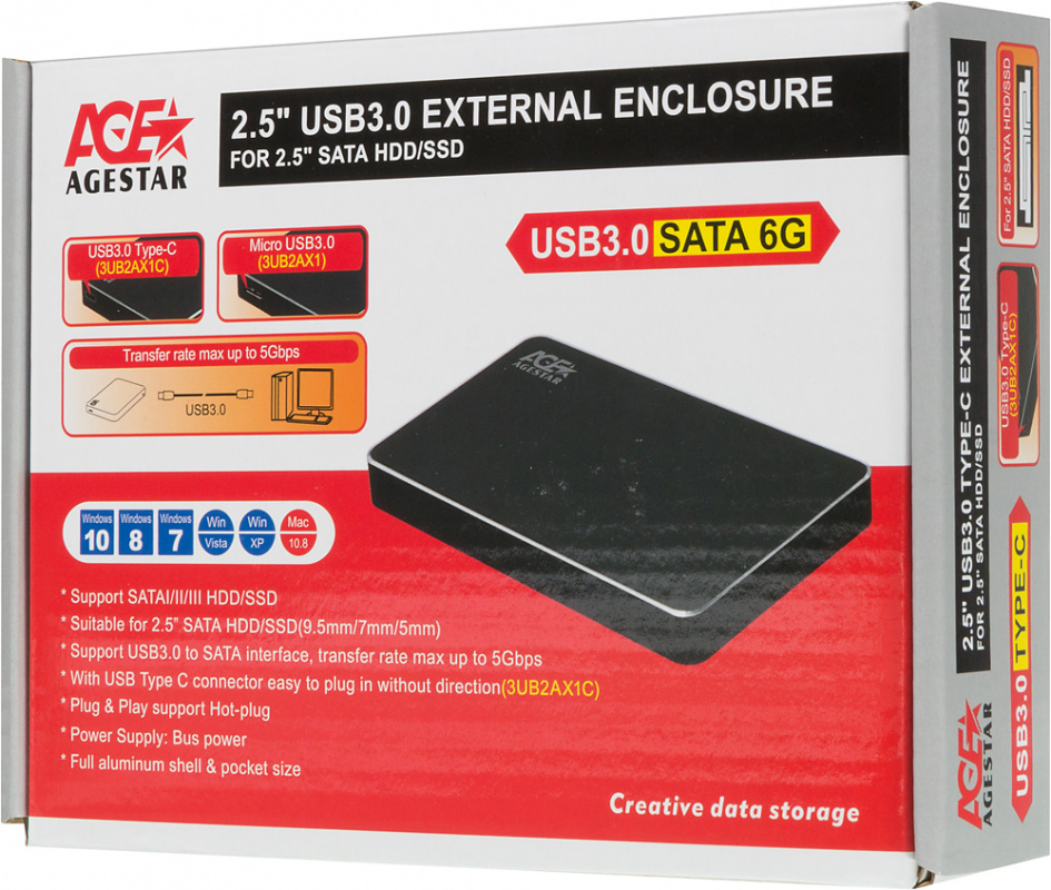 Внешний корпус для HDD/SSD AgeStar 3UB2AX1 SATA I/II/III USB3.0 ...